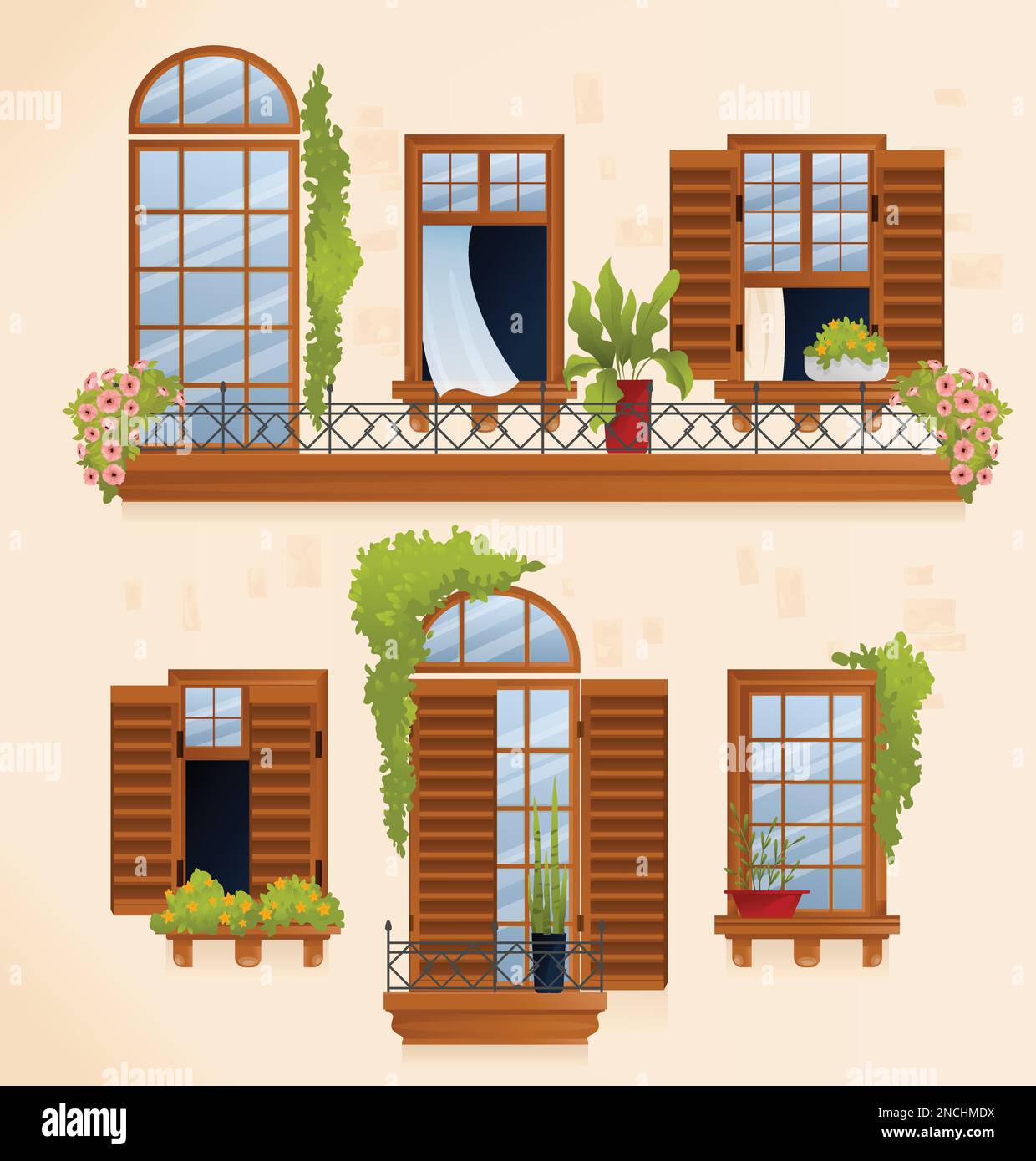 Vintage house balcony composition two floors with beautifully carved ...