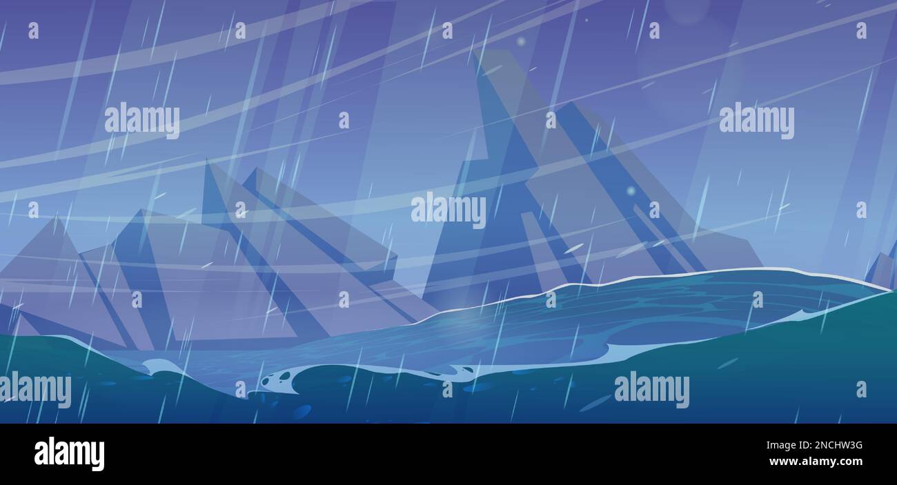 Stormy Caribbean sea cartoon landscape. Illustration of falling rain in ...