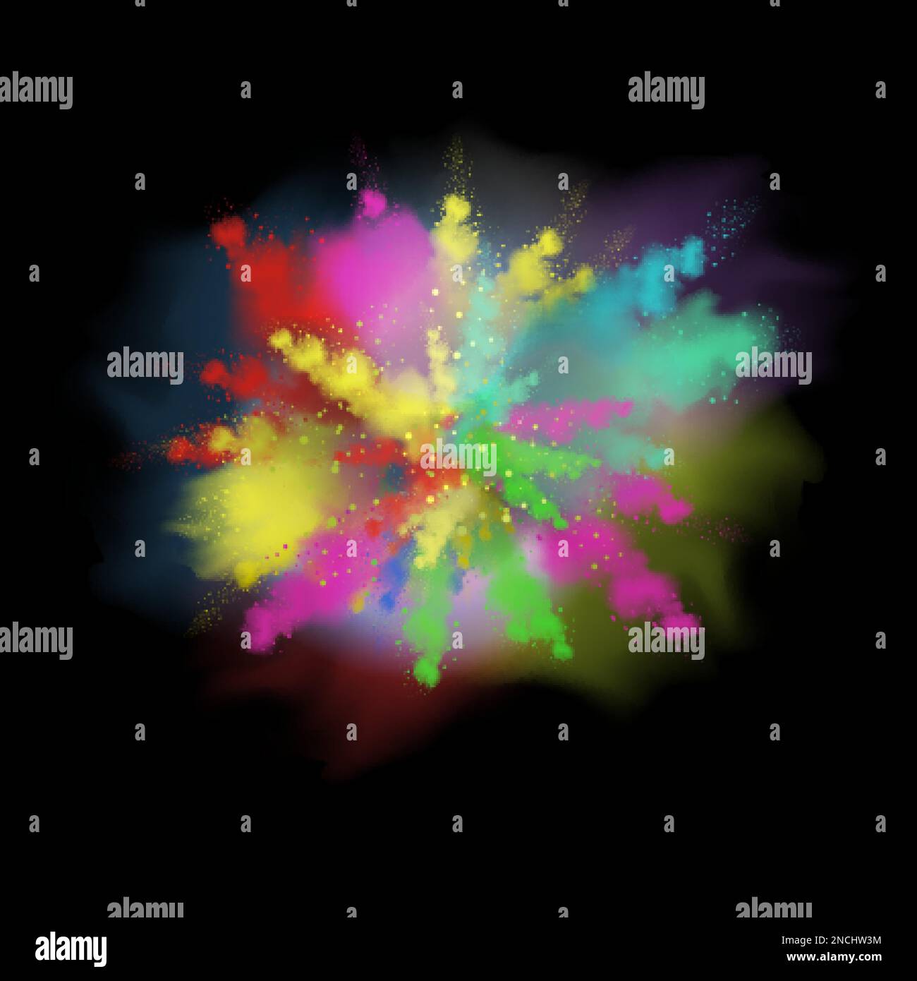 Color powder or paint explosion against black background realistic ...