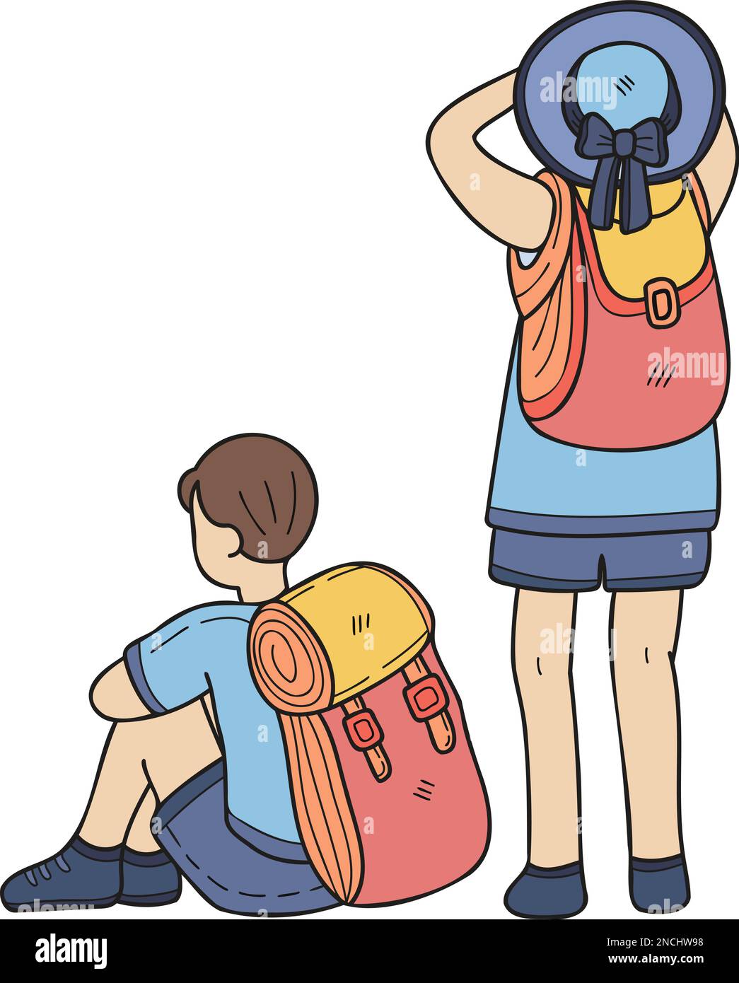Hand Drawn Tourist couple standing illustration in doodle style isolated on background Stock ...