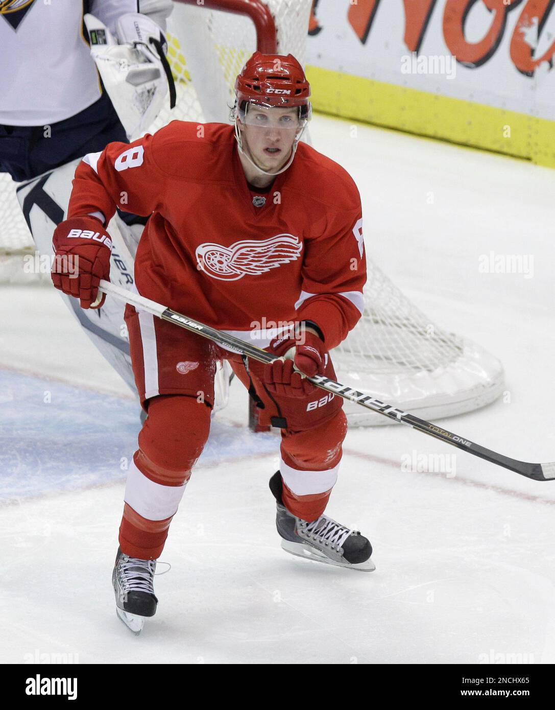 Detroit Red Wings winger Justin Abdelkader (8) stands in front of the ...