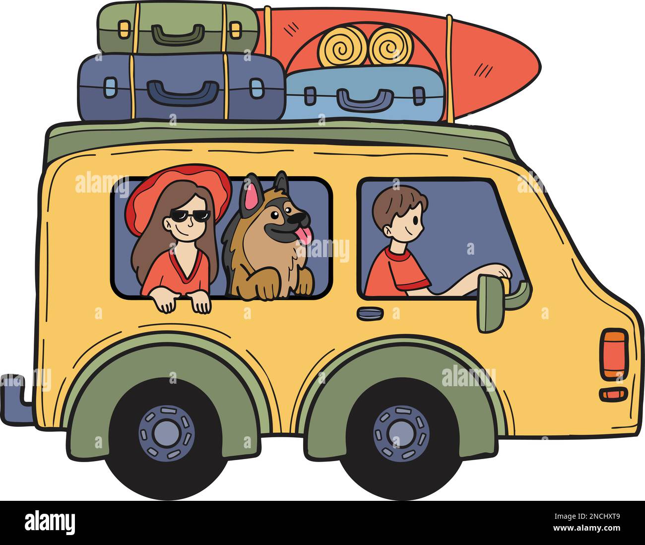 Hand Drawn Road trip van illustration in doodle style isolated on ...