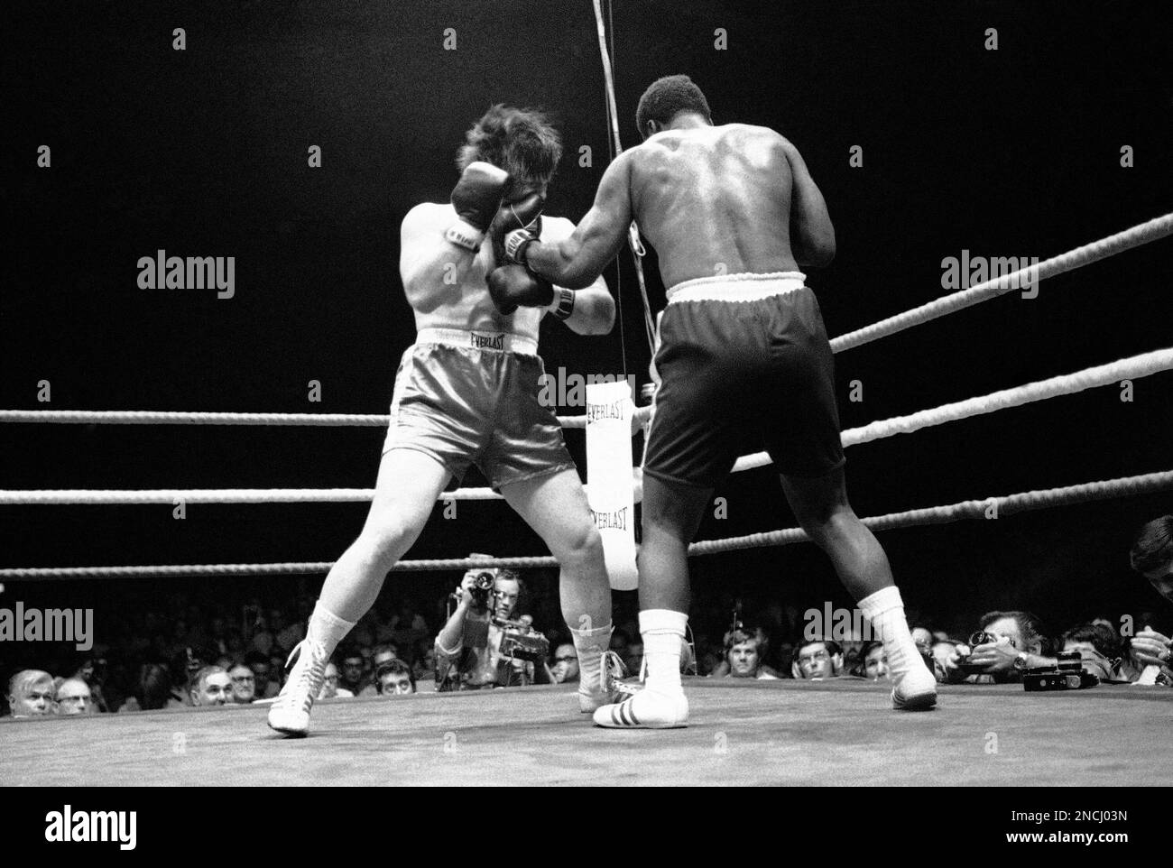 World heavyweight champion Joe Frazier lands a left to the jaw of ...