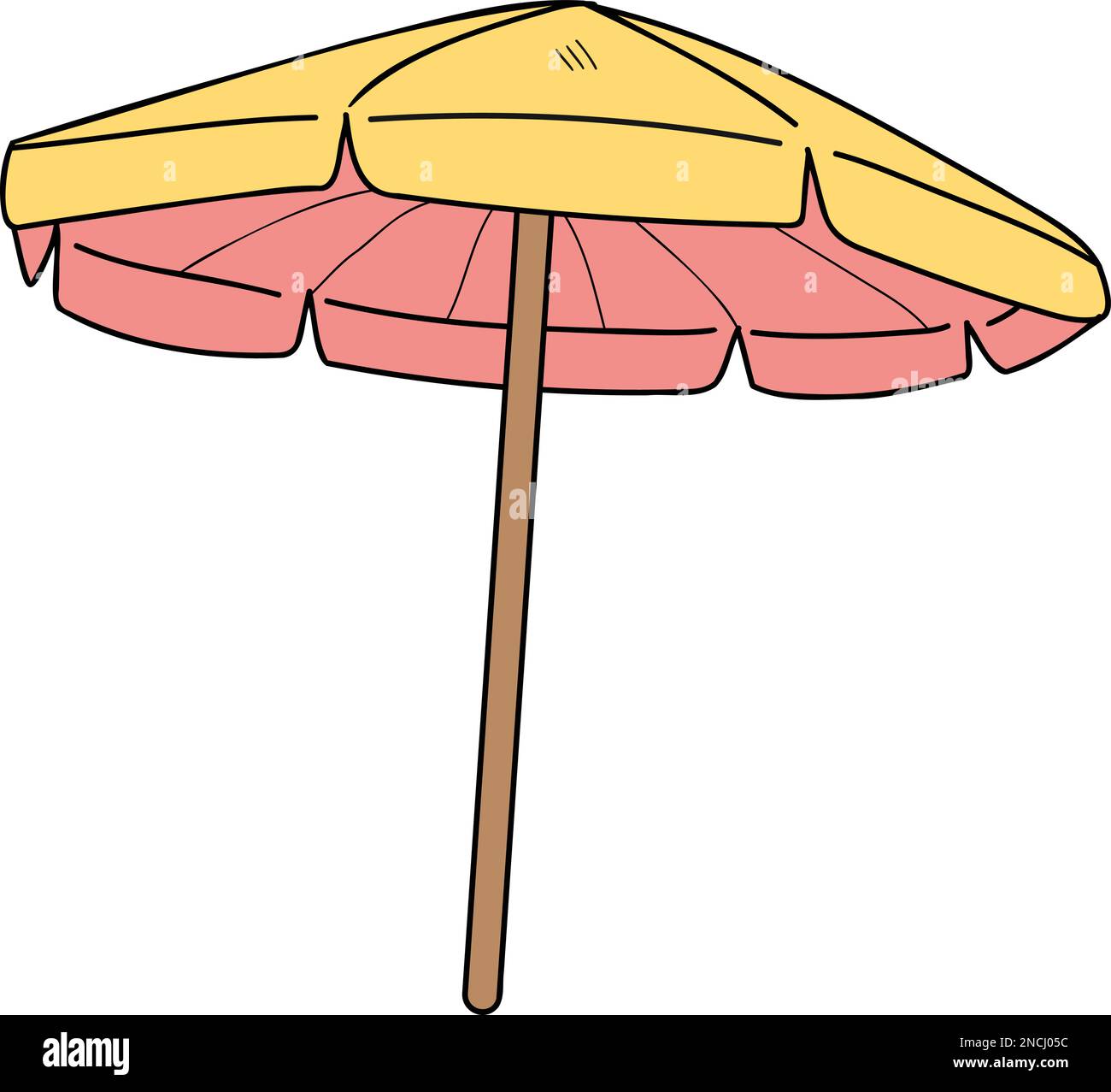 Hand Drawn Beach Umbrella Illustration In Doodle Style Isolated On