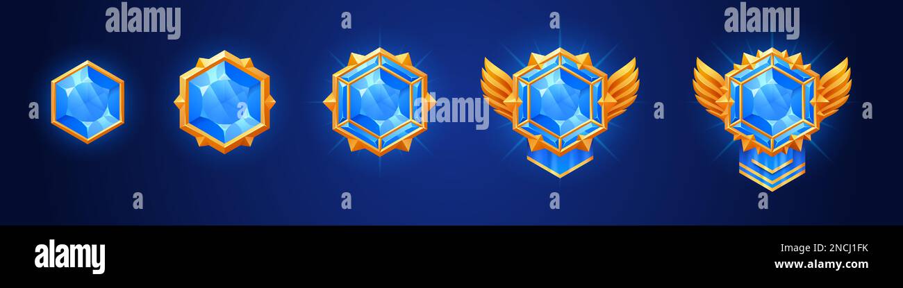 Set of hexagon shape game rank badge isolated on background. Vector ...