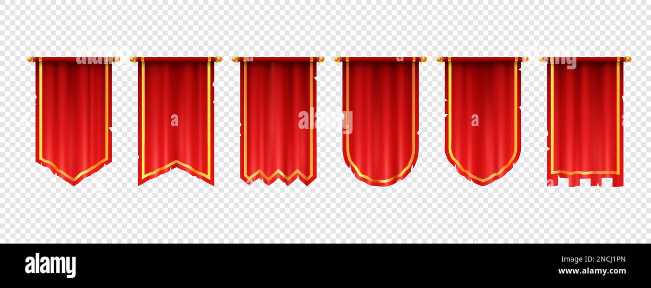 Blank vertical medieval flag mockup game design. Isolated 3d red ...