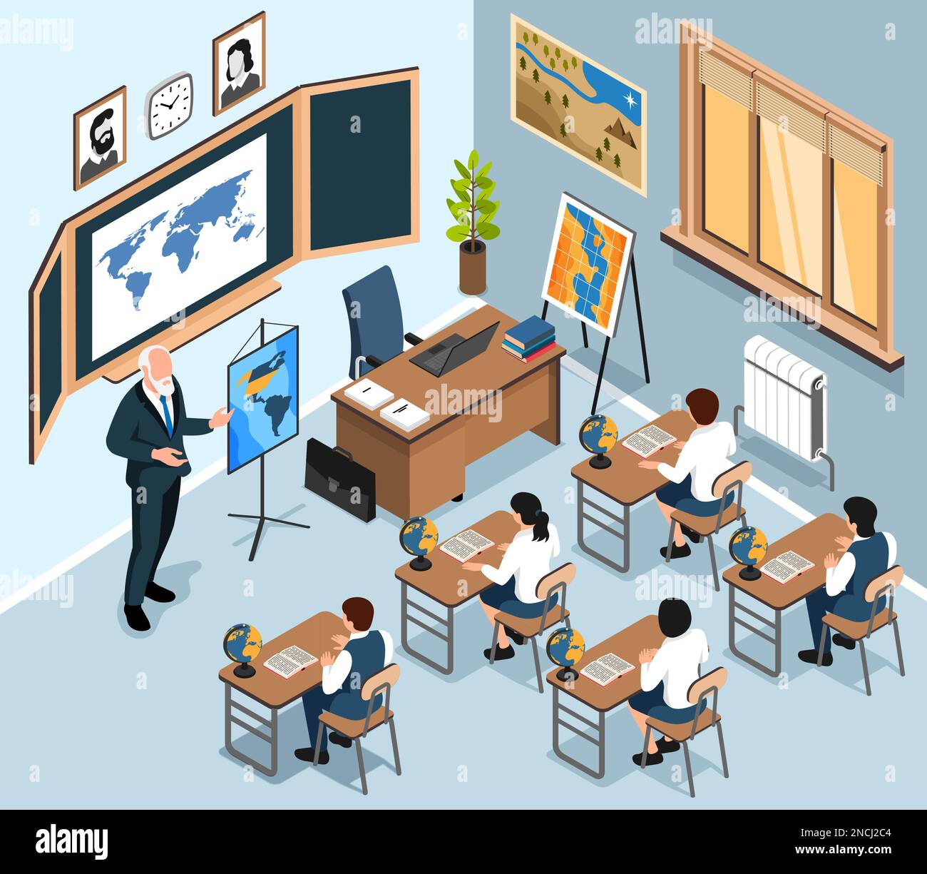 Isometric Class Interior Composition With Inside View Of Classroom In