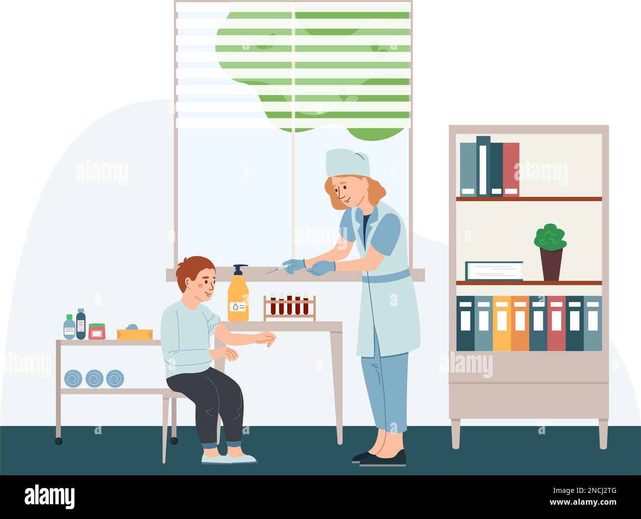 Kids services flat composition with padiatrician making vaccine ...