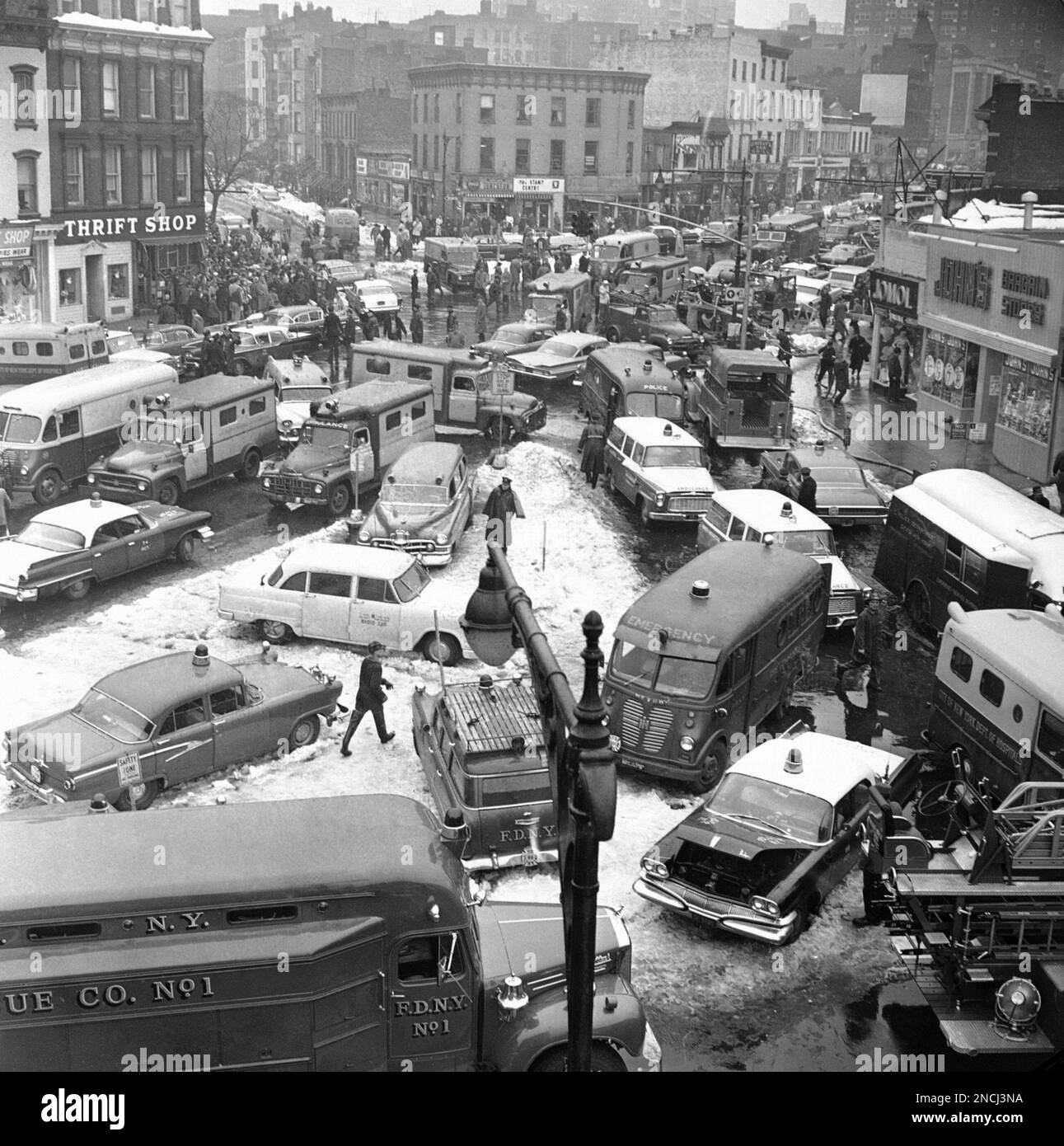 Emergency vehicles jam street intersection in Brooklyn, New York, Dec ...