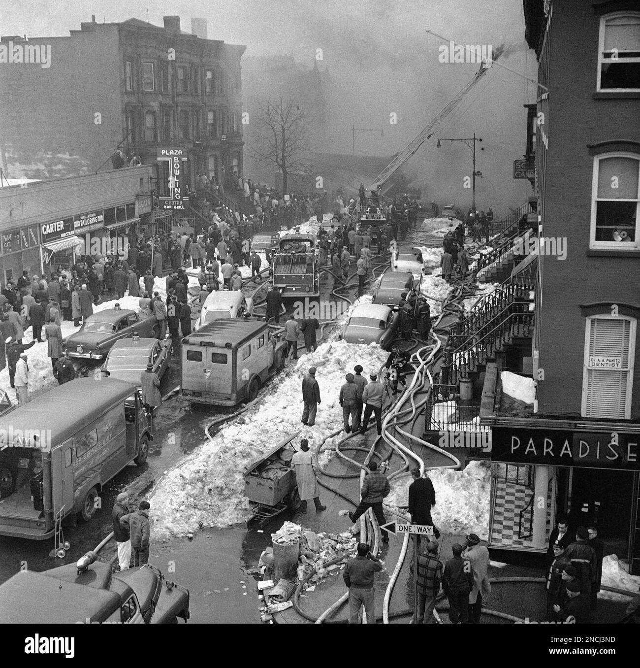Emergency vehicles jam street intersection in Brooklyn, New York, Dec ...