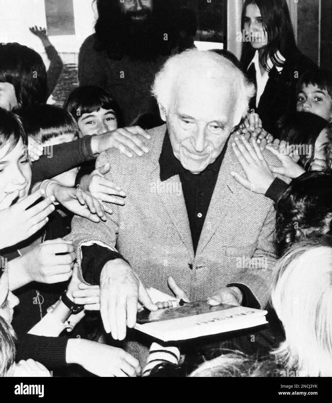 Artist Marc Chagall with school children at the Biblical Message museum ...
