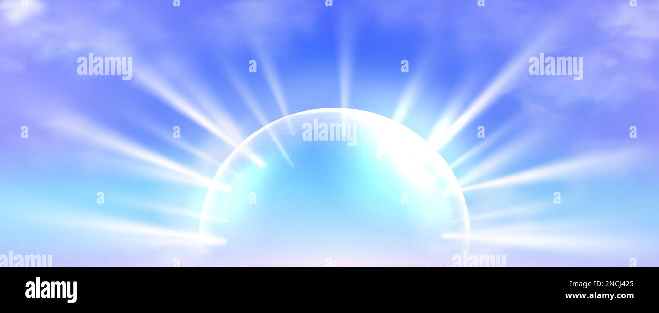 Sunscreen protection sphere on blue sky background. Vector realistic ...