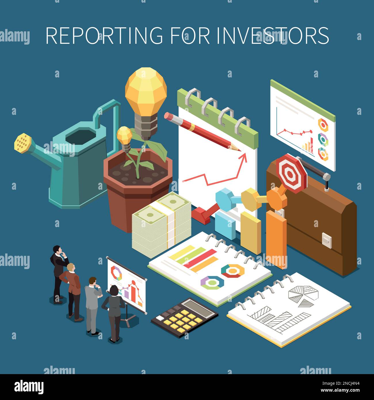 Crowdfunding and fundraising isometric concept with investor financial ...