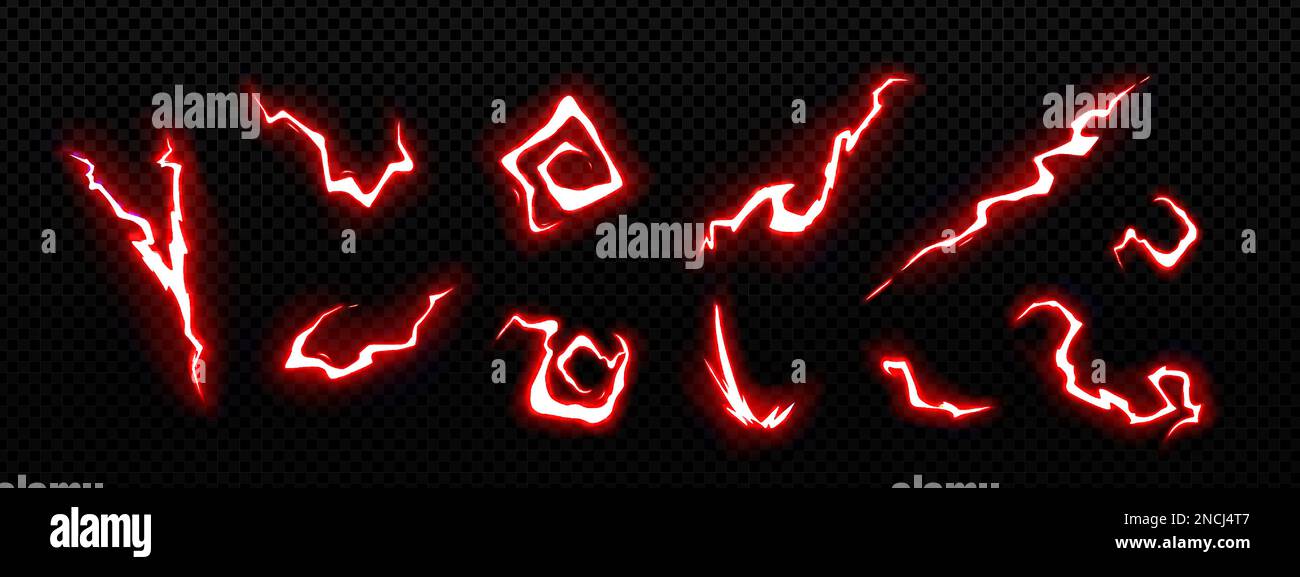 Thunder game lightning effect vector set. Isolated magic red neon ...