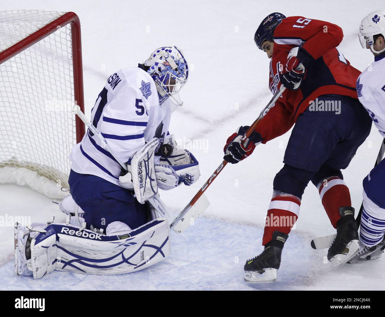 Toronto Maple Leafs goalie Jonas Gustavsson, of Sweden, makes a save ...