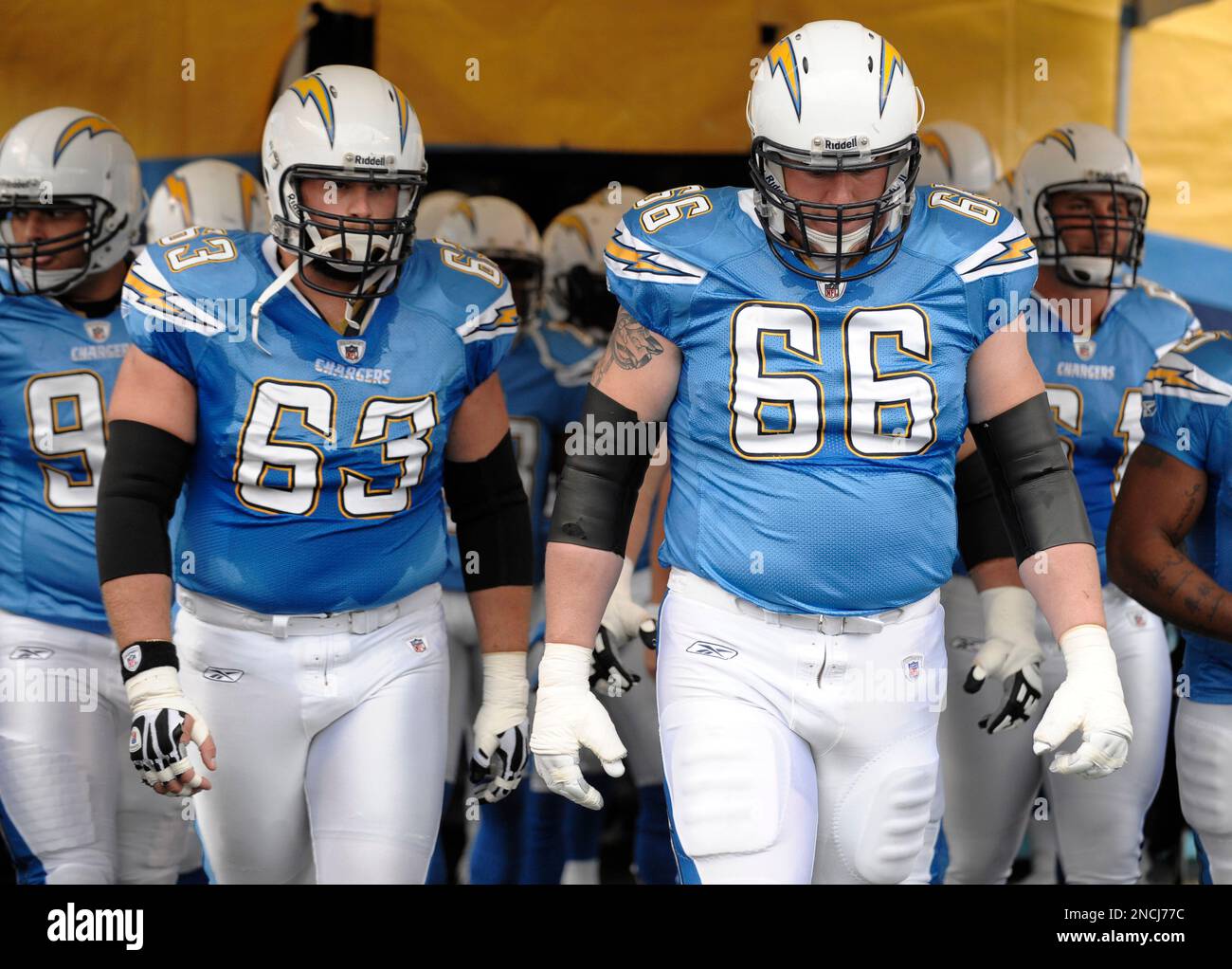 San Diego Chargers players come onto the field before an NFL football ...