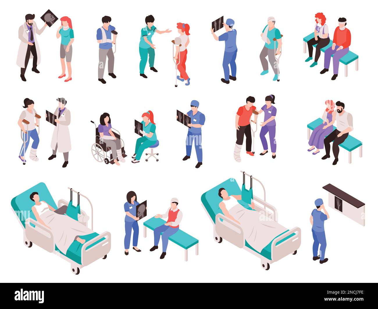 Medical healthcare isometric set of traumatologists consulting and ...