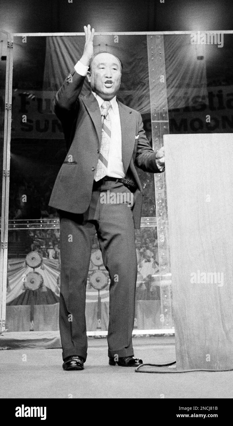 South Korean Evangelist Rev Sun Myung Moon As He Spoke At Madison Square Garden In New York On