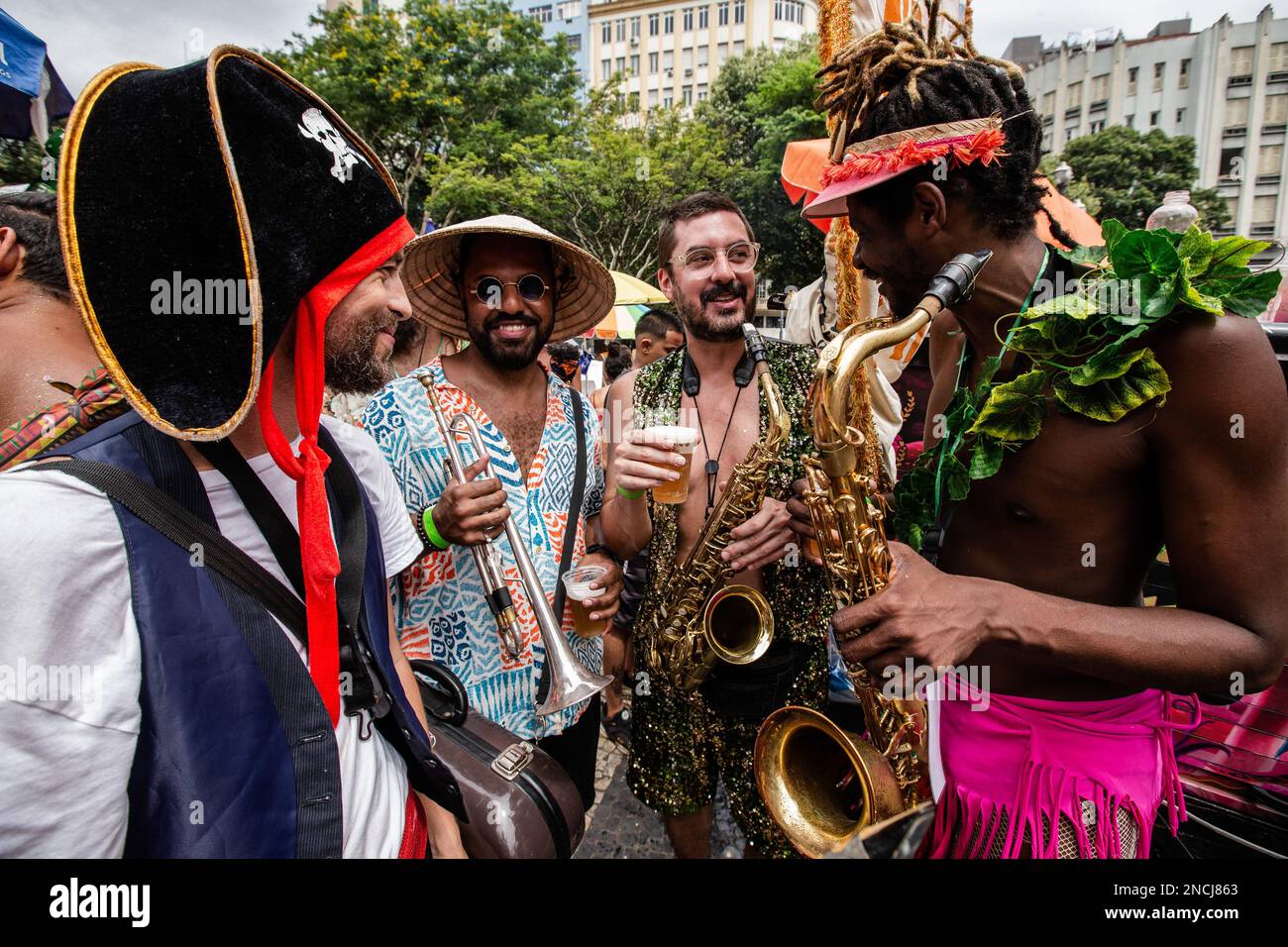 Members of a band talk during a break. Inspired by the corny rhythms of ...