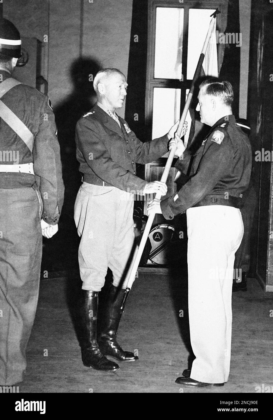 General George S Patton, left, hands over the US Third Army flag to ...