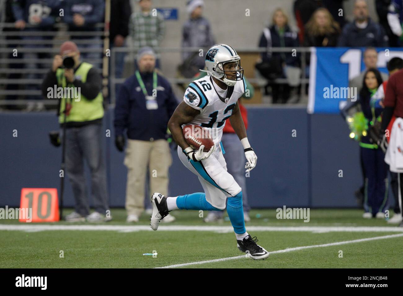 Carolina Panthers David Gettis in action against the Seattle Seahawks ...