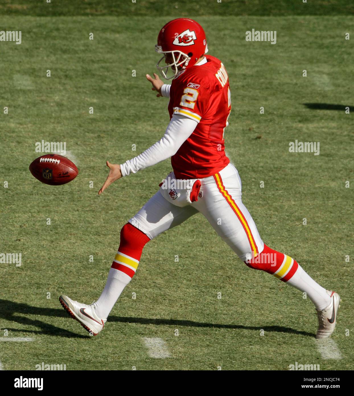 Kansas City Chiefs punter Dustin Colquitt (2) kicks the ball during the ...