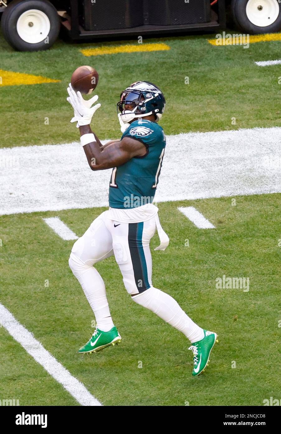 Philadelphia Eagles wide receiver A.J. Brown (11) makes a catch during the NFL Super Bowl 57 ...