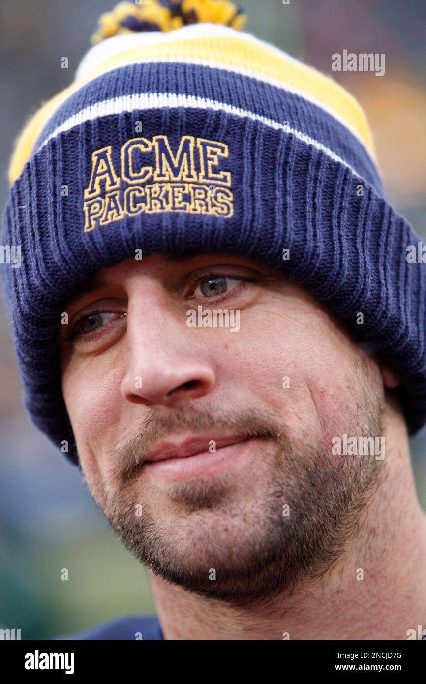 Green Bay Packers' Aaron Rodgers smiles after the second half of an NFL ...
