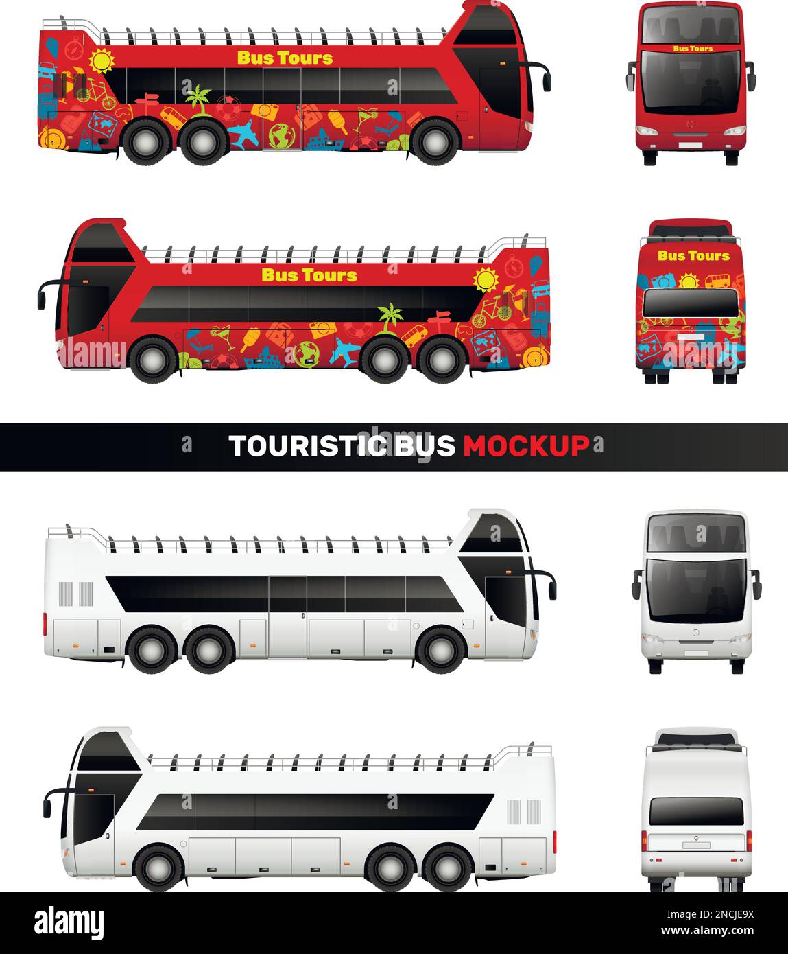 Bus mockup realistic set of isolated images with various angle views of ...