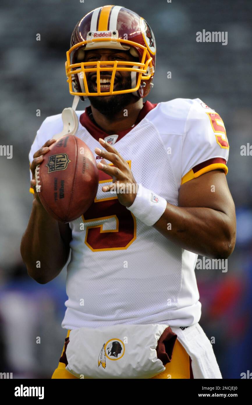 Washington Redskins quarterback Donovan McNabb (5) warms up before an ...