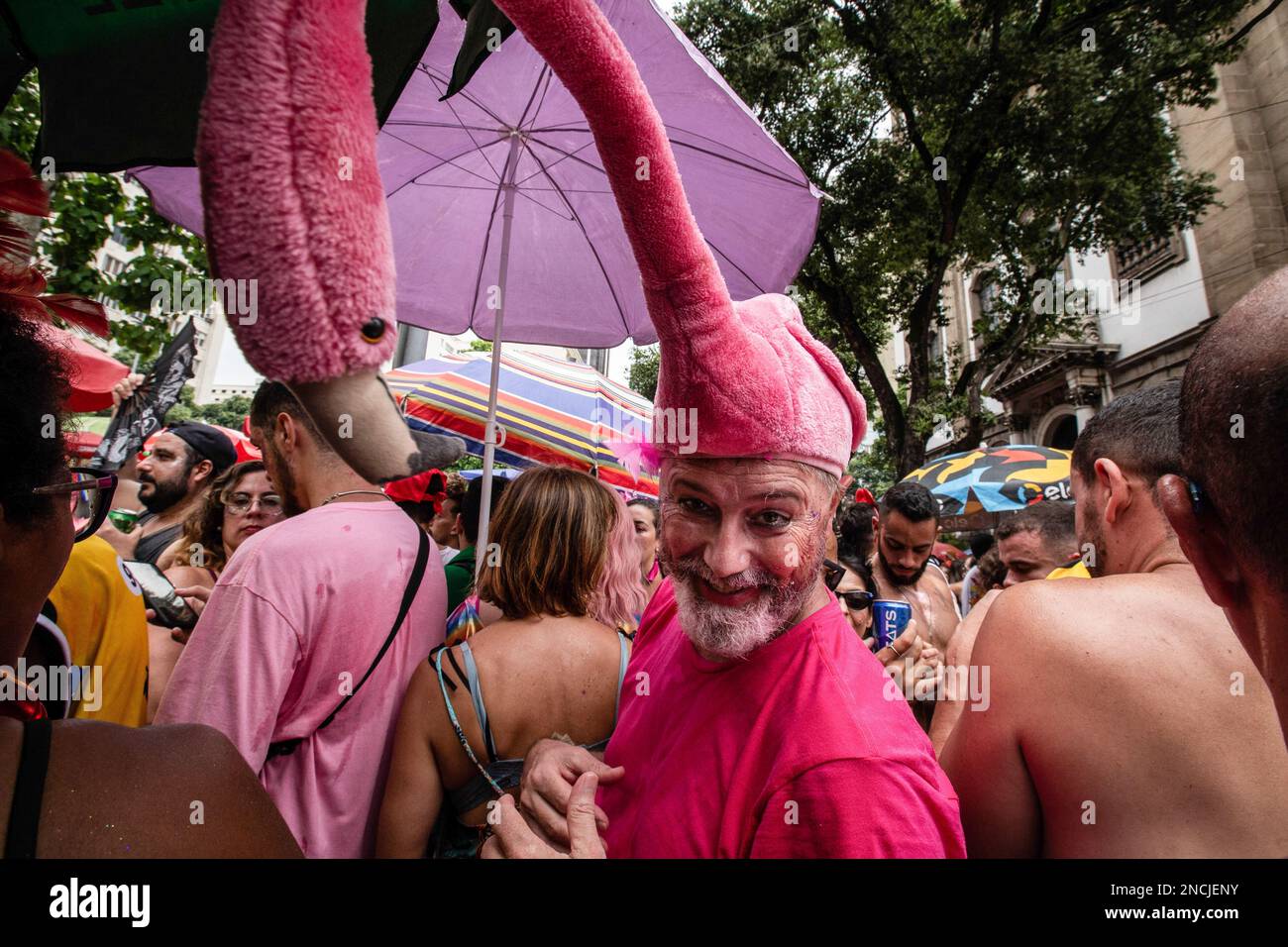 Rio de Janeiro, Brazil. 12th Feb, 2023. A carnival block goer showing ...
