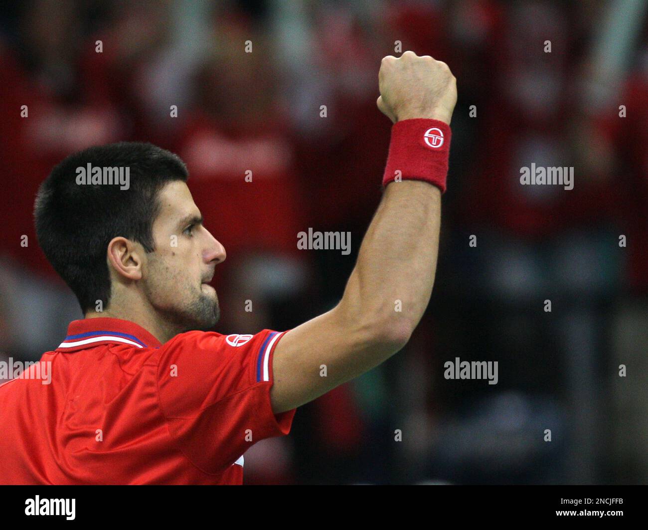 Novak Djokovic of Serbia reacts during their Davis Cup Final match ...