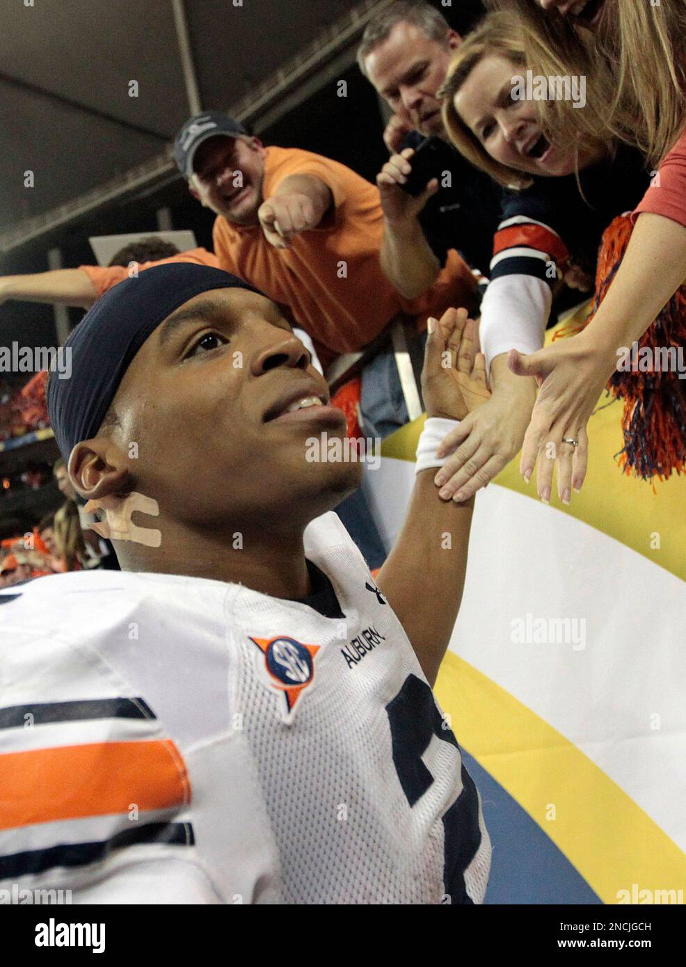 Auburn quarterback Cameron Newton (2) reacts at the end of the ...