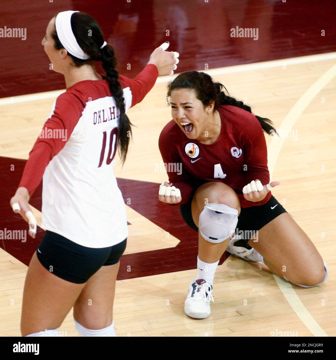 Oklahoma's Maria Fernanda, right, and Caitlin Higgins, left, celebrate ...