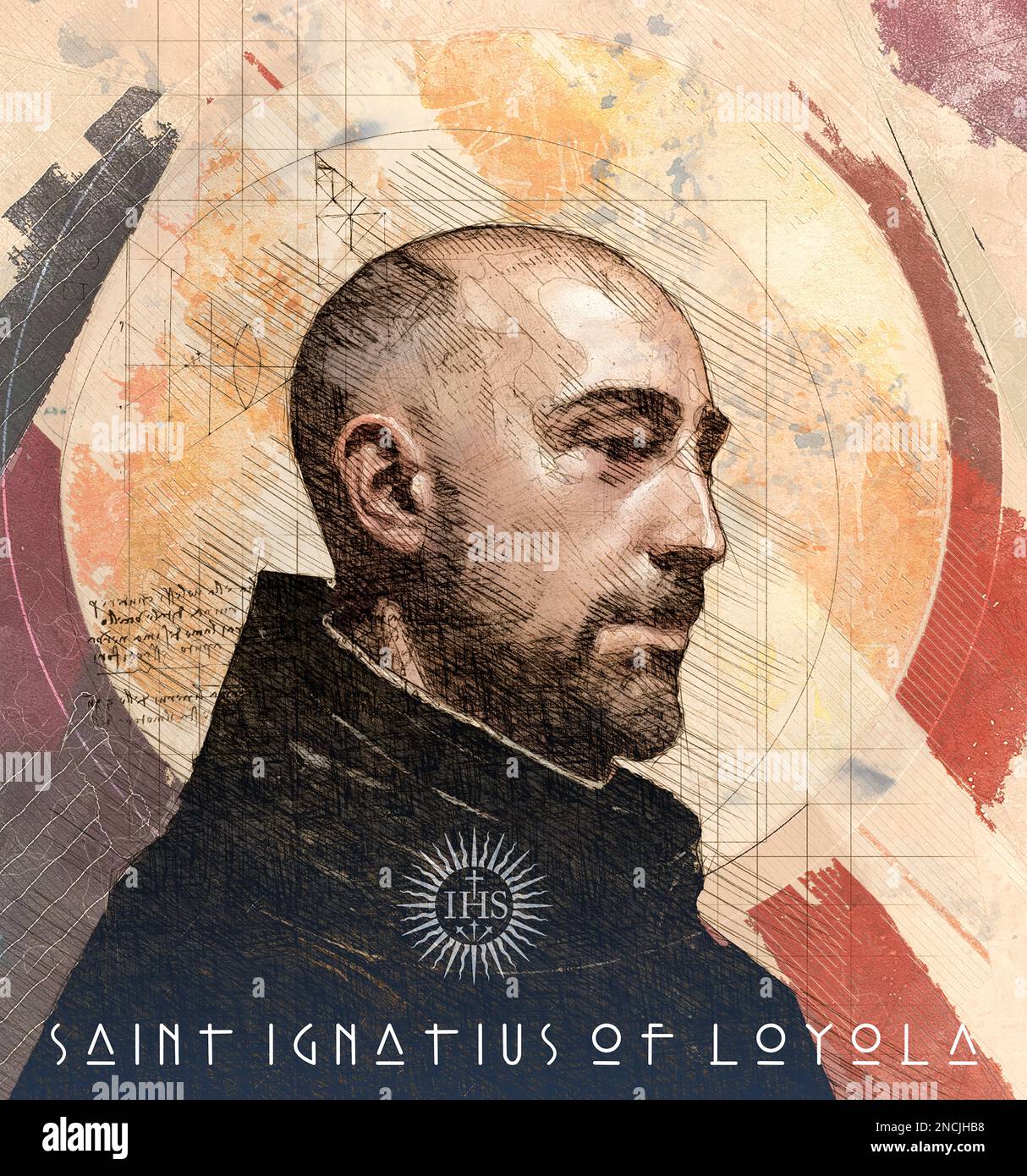 Art potrait of Saint Ignatius of Loyola, Jesuit founder, and his name ...