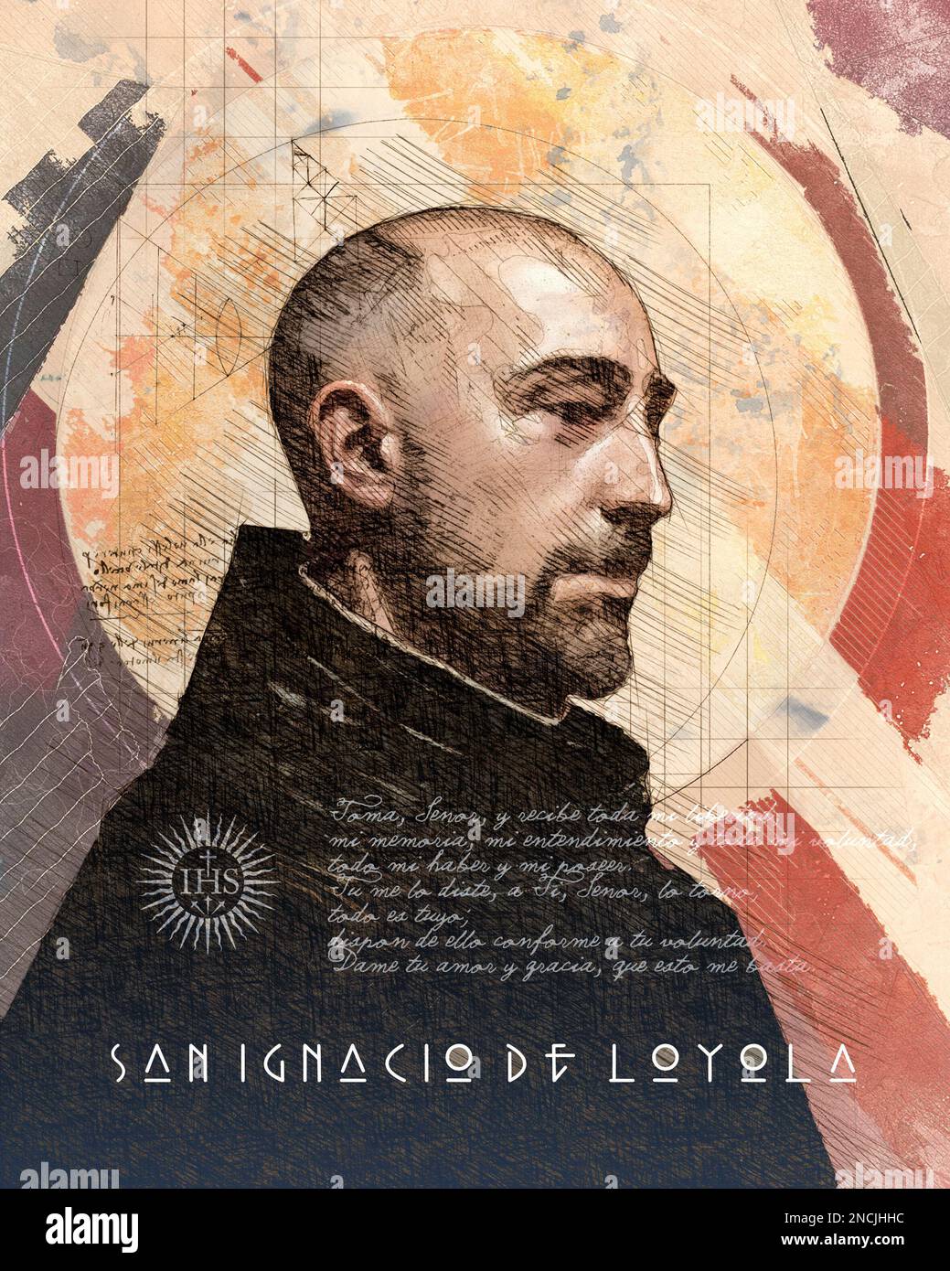 Art potrait of Saint Ignatius of Loyola, Jesuit founder, and his name ...
