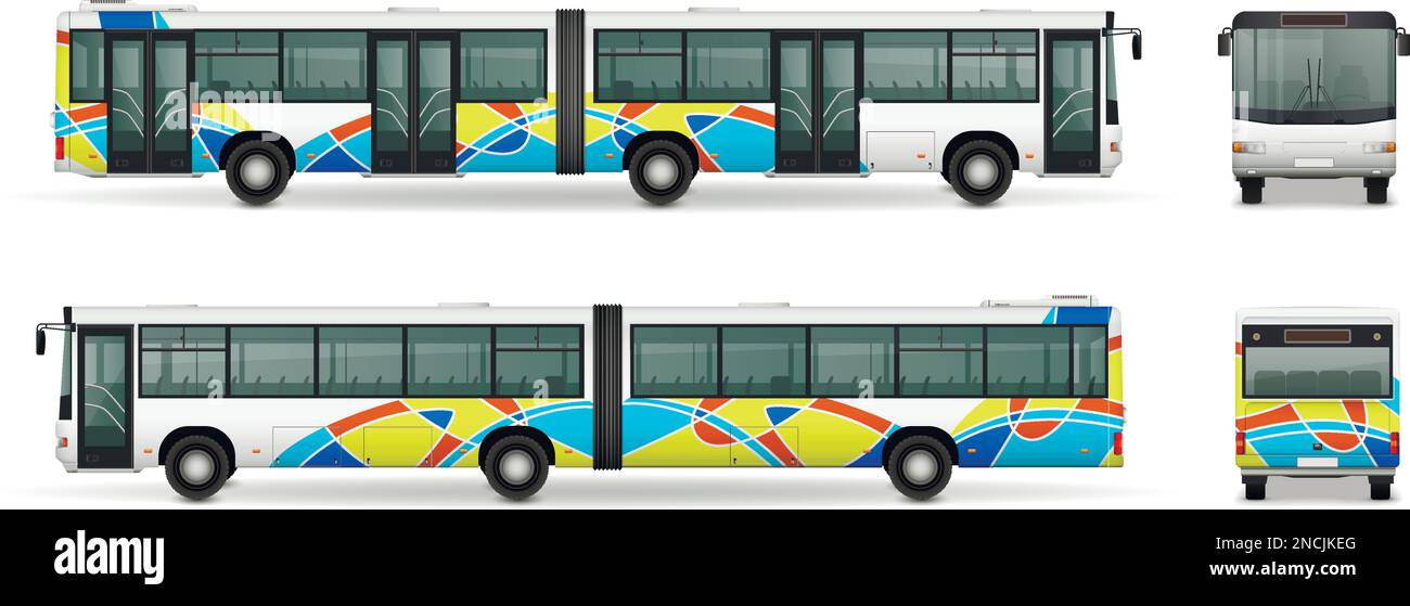 Articulated bus realistic set with city transport symbols isolated ...