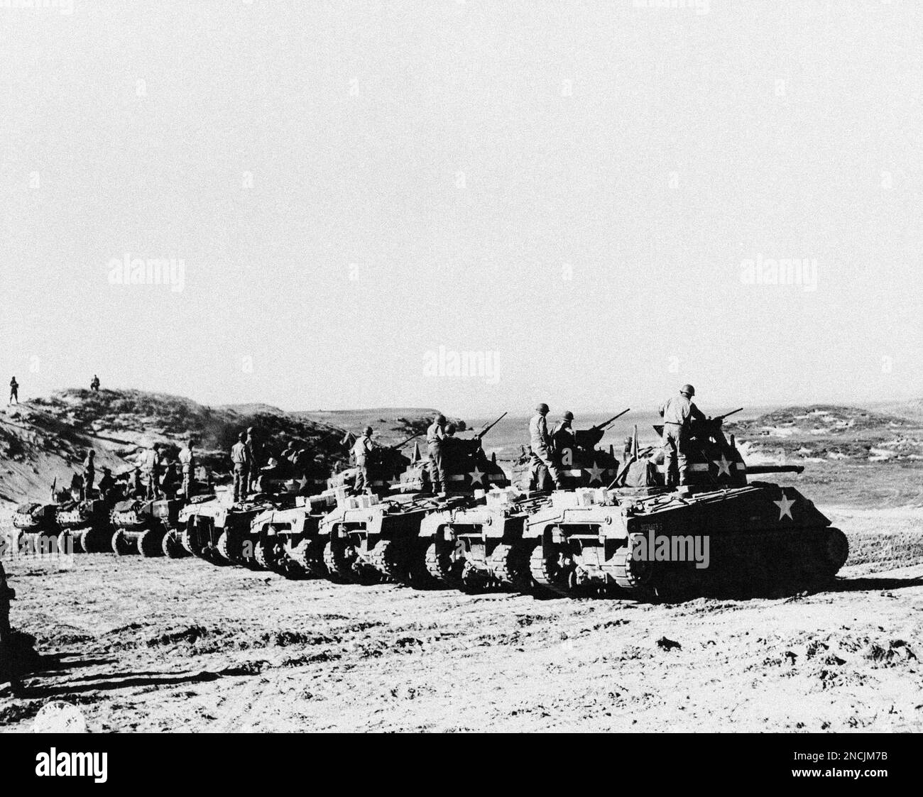 General Sherman tanks of a U.S. unit based in England line up on a ...