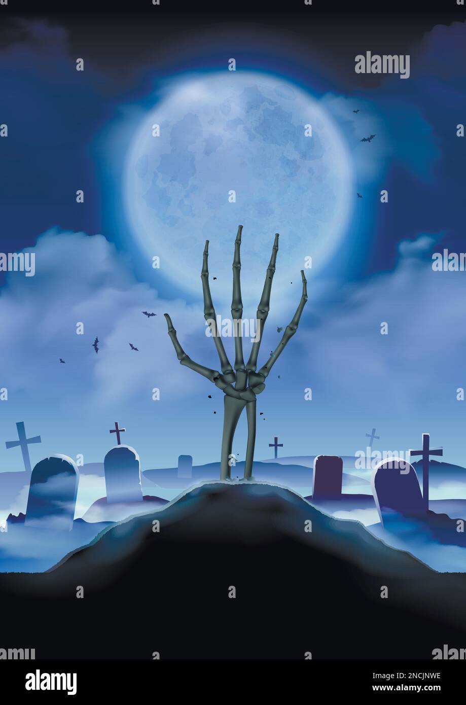 Halloween landscape realistic vertical composition with nocturnal ...