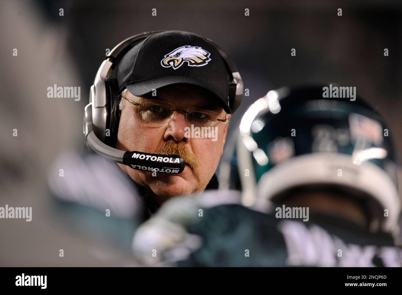 Philadelphia Eagles coach Andy Reid talking on the sideline in the ...