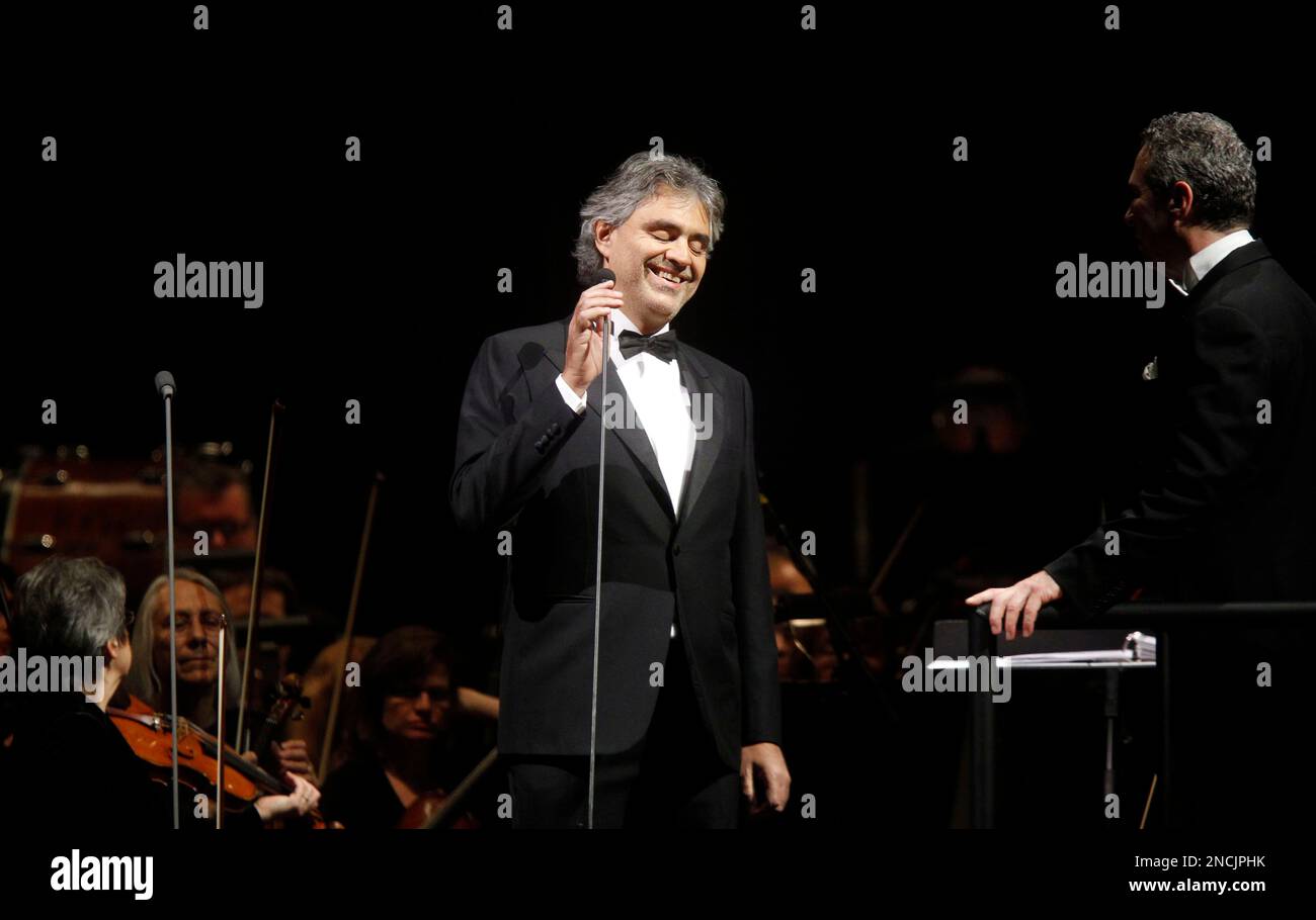 Singer Andrea Bocelli performs during a concert at Madison Square ...