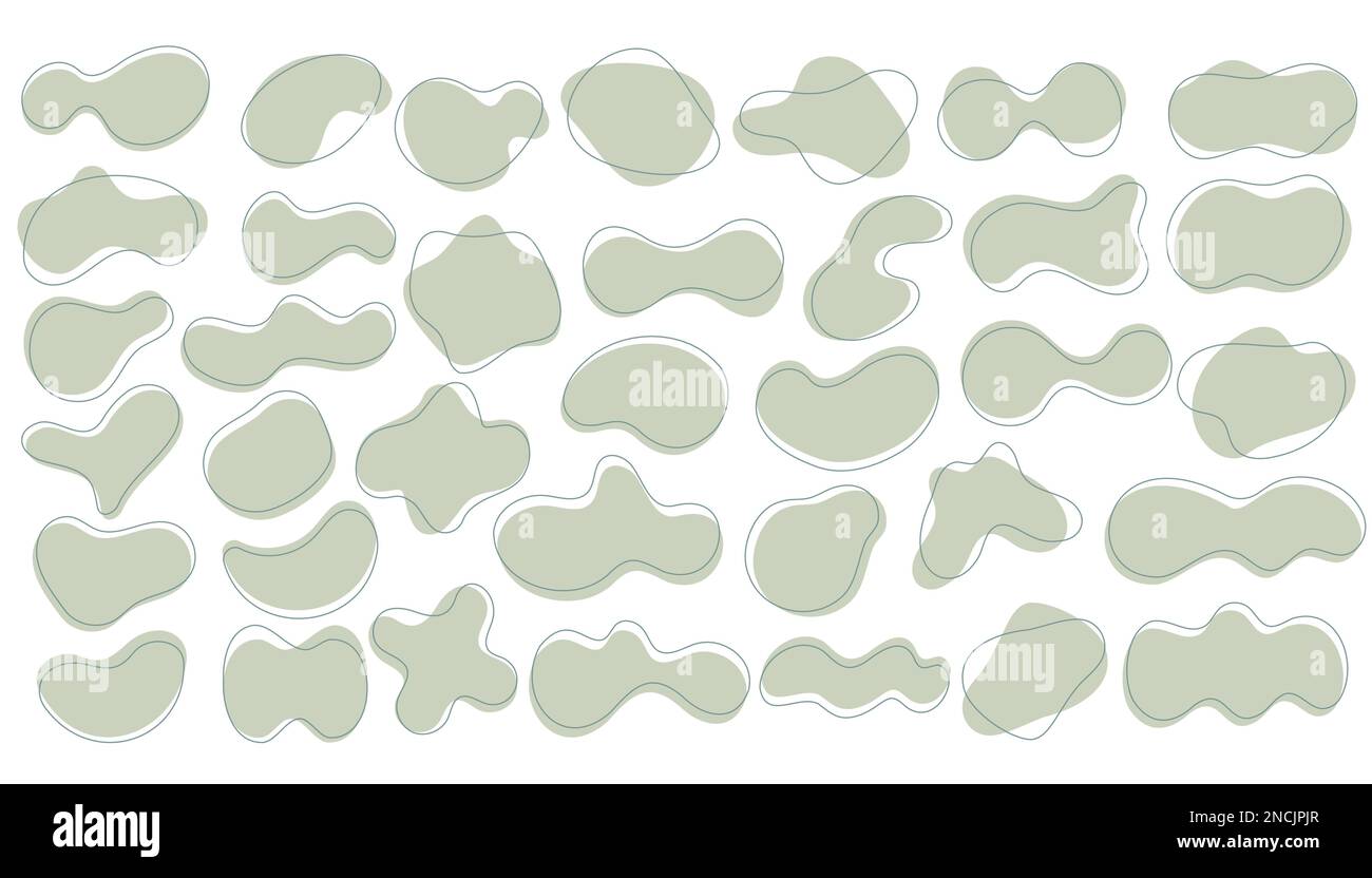 Green organic shapes set. Abstract irregular blots in minimal trendy ...