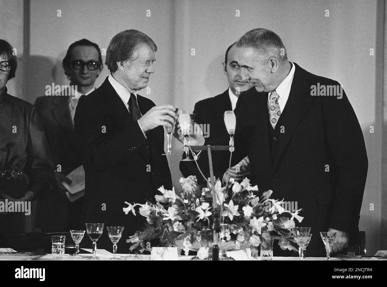 President Jimmy Carter and Polish First Secretary Edward Gierek look at ...