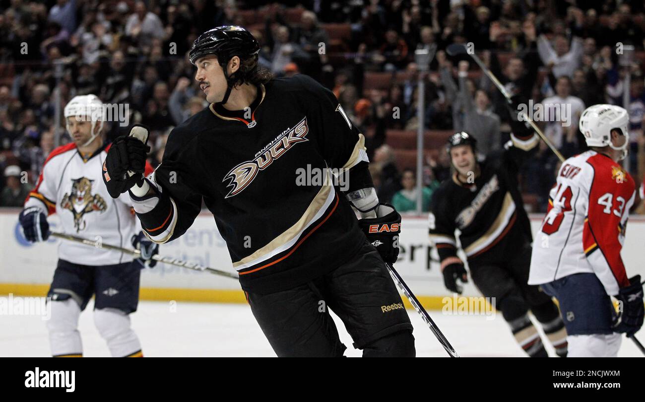 Anaheim Ducks right wing George Parros celebrates his goal against the ...