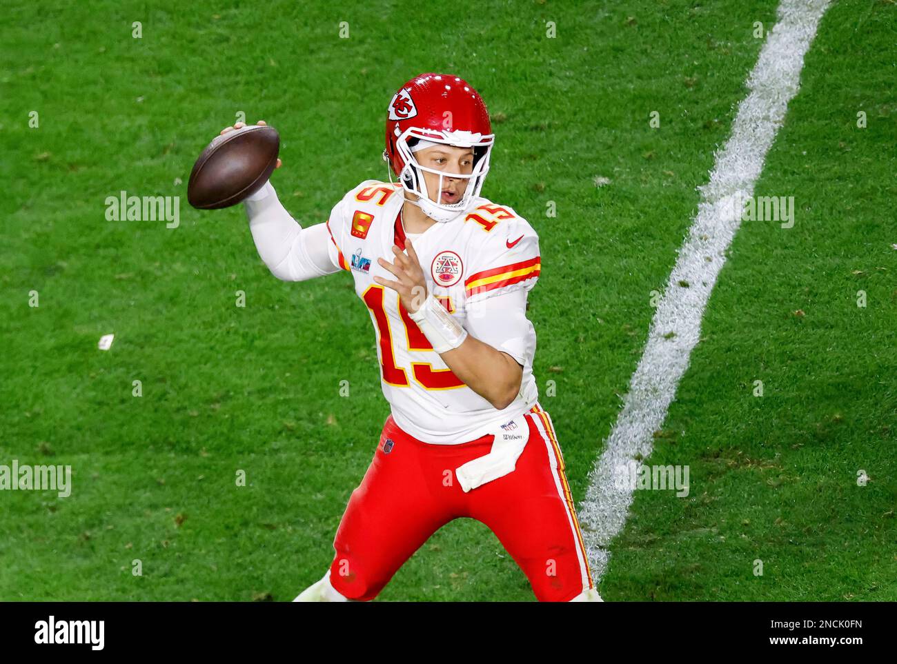 Kansas City Chiefs quarterback Patrick Mahomes (15 ) cheers on his ...