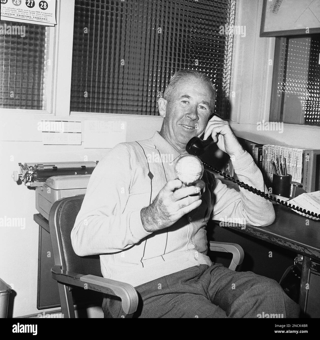 George “Birdie” Tebbetts, Manager of the Cleveland Indians, is shown ...