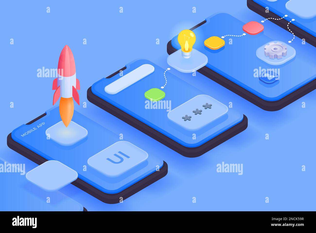 Mobile app development isometric background with composition of ...