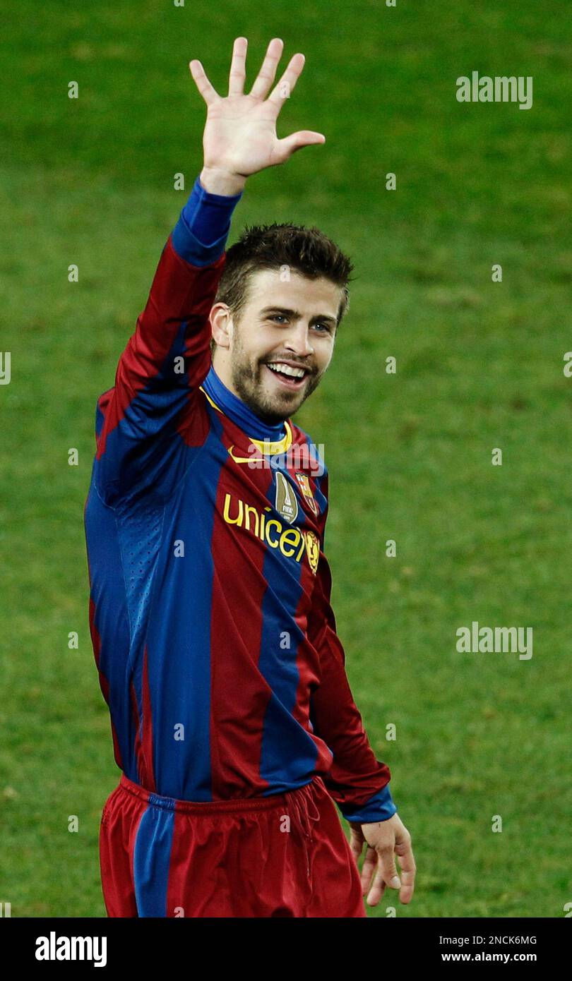 Barcelona's Gerard Pique celebrates his team's fifth goal during the La ...