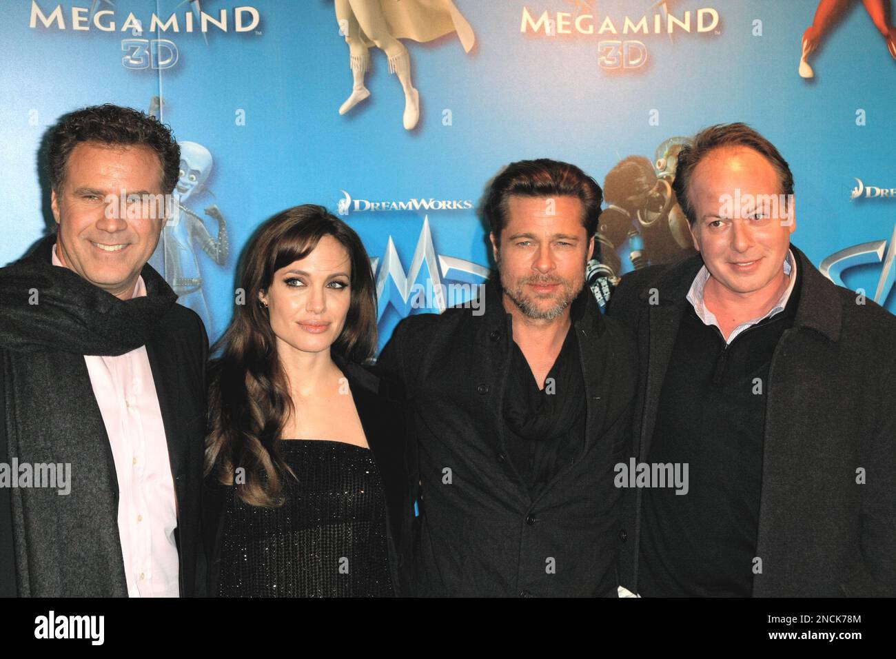 U.S actor Will Ferrell, left, with actress Angelina Jolie, Brad Pitt ...