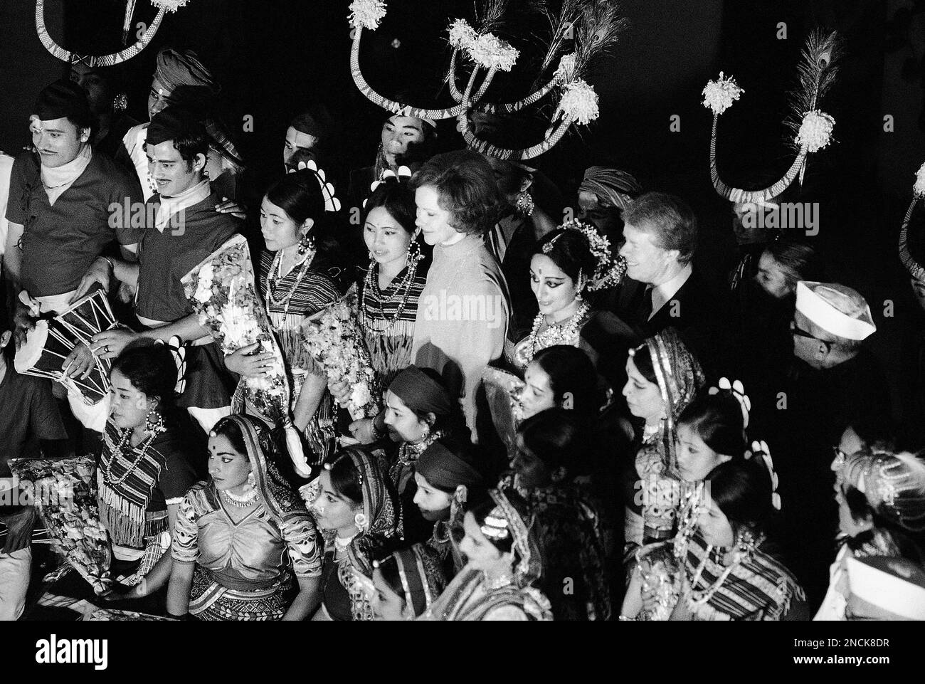 President Jimmy Carter and Mrs. Rosalynn Carter shown with dancers who ...